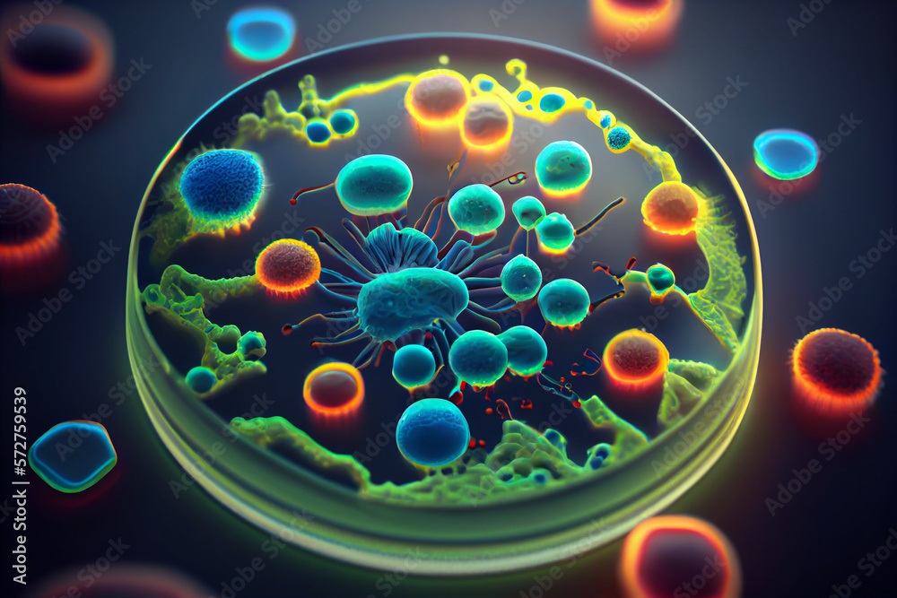 Macro close up shot of bacteria and virus cells in a scientific ...