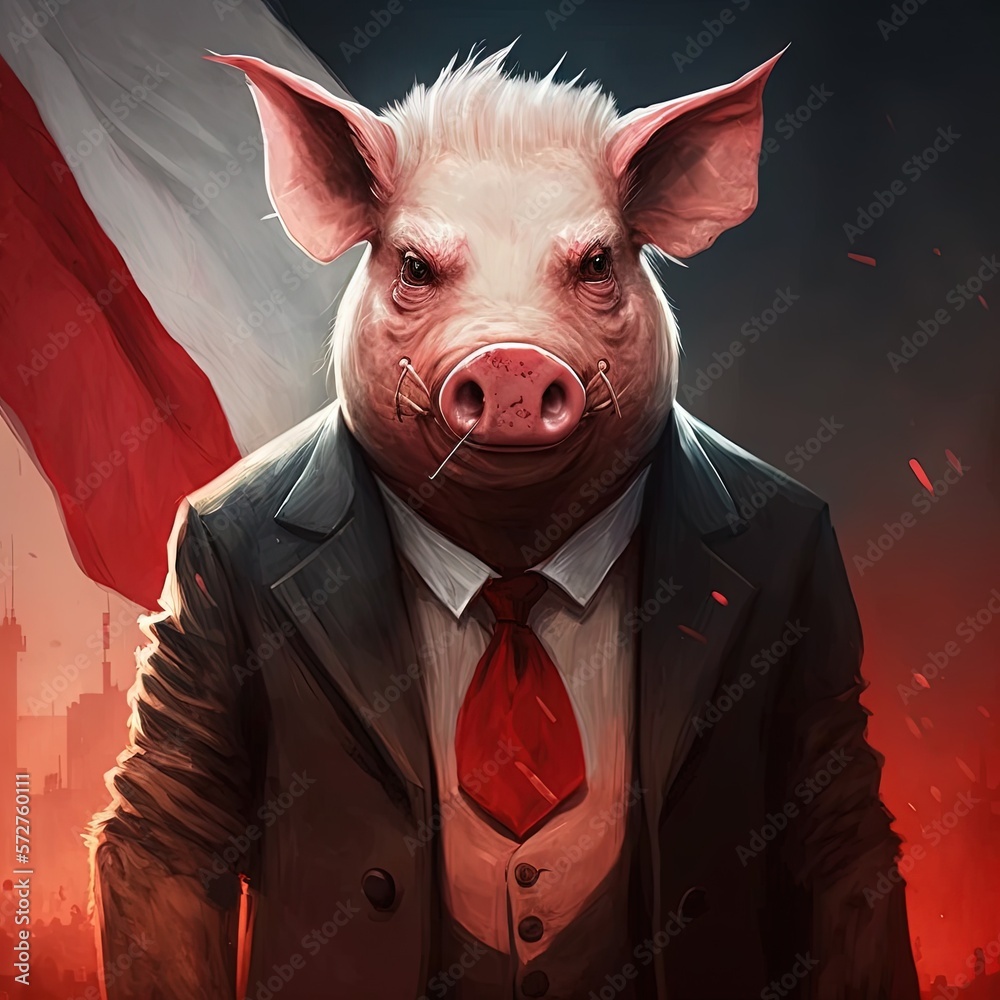 Corrupt politician, pig with evil smile, making fake promises before ...