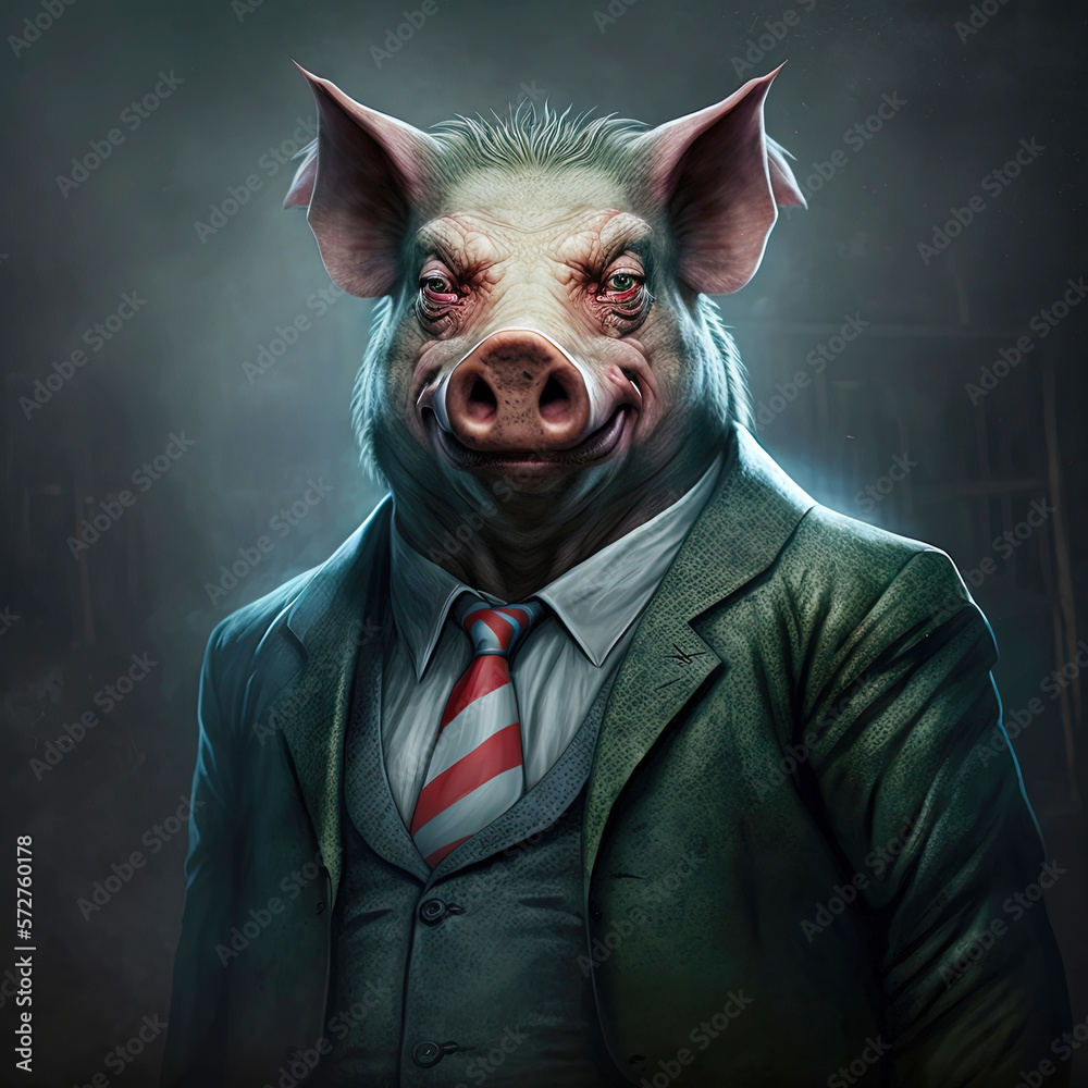 Corrupt politician, pig with evil smile, making fake promises before ...