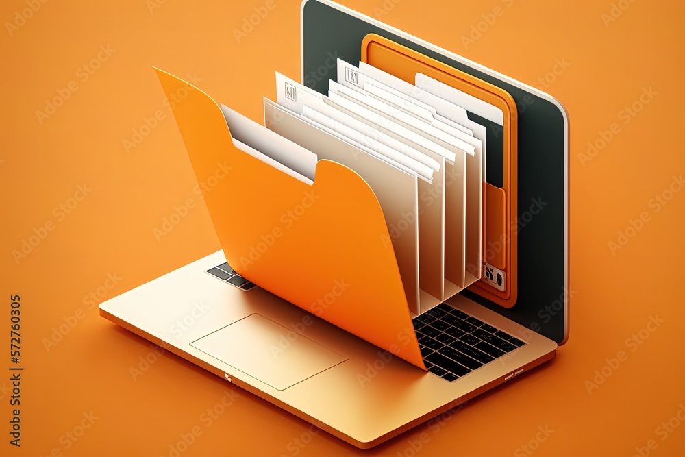 File folder on laptop screen, orange background. Generative AI Stock ...