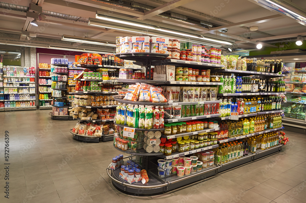 GENEVA, SWITZERLAND - CIRCA SEPTEMBER, 2015: interior shot of Migros ...