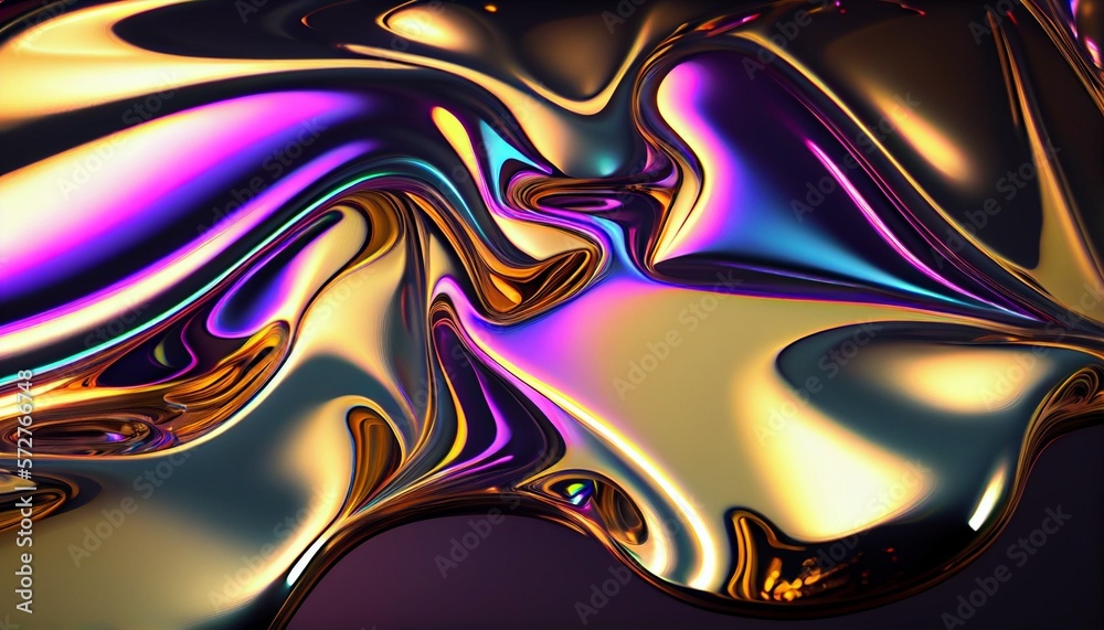 3d render, abstract background, iridescent holographic foil, metallic ...