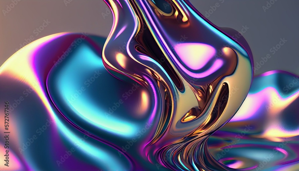 3d render, abstract background, iridescent holographic foil, metallic ...