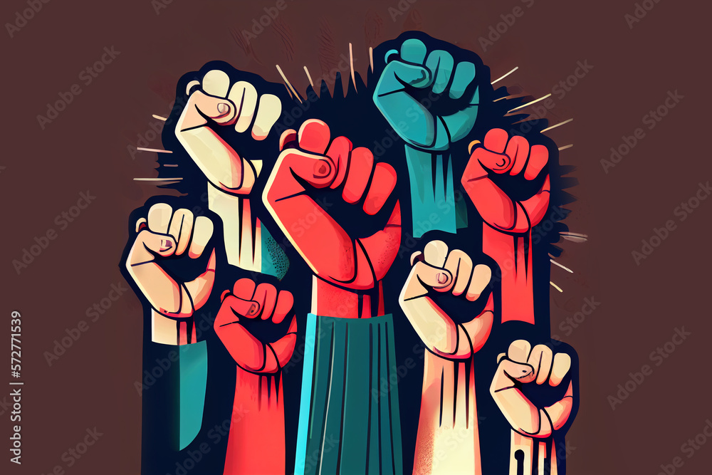 Set of raised up fist symbols with different races hands, protest ...