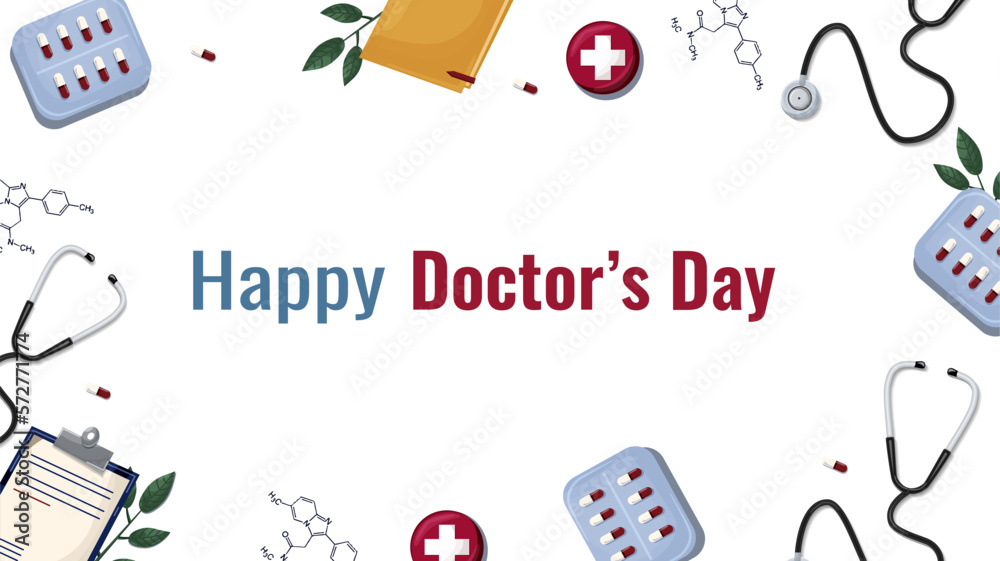 doctor's day. banner template, postcard, pills, formulas, doctors ...