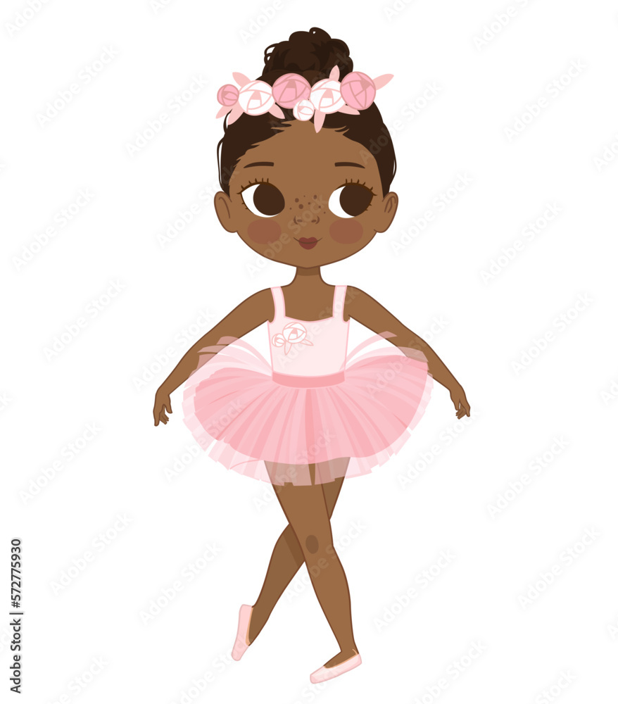 Cute Black Girl Ballerina Dancing. Little Ballerina in a Pink Tutu ...