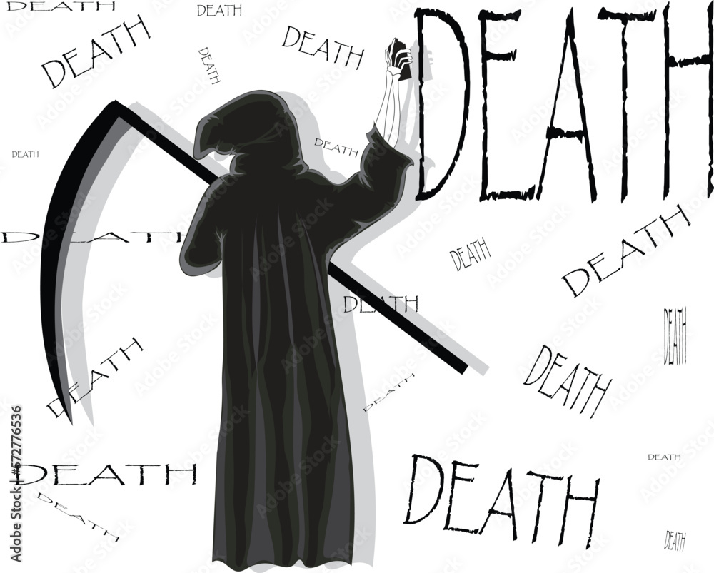 vector design of a black costumed angel of death with a giant scythe in ...