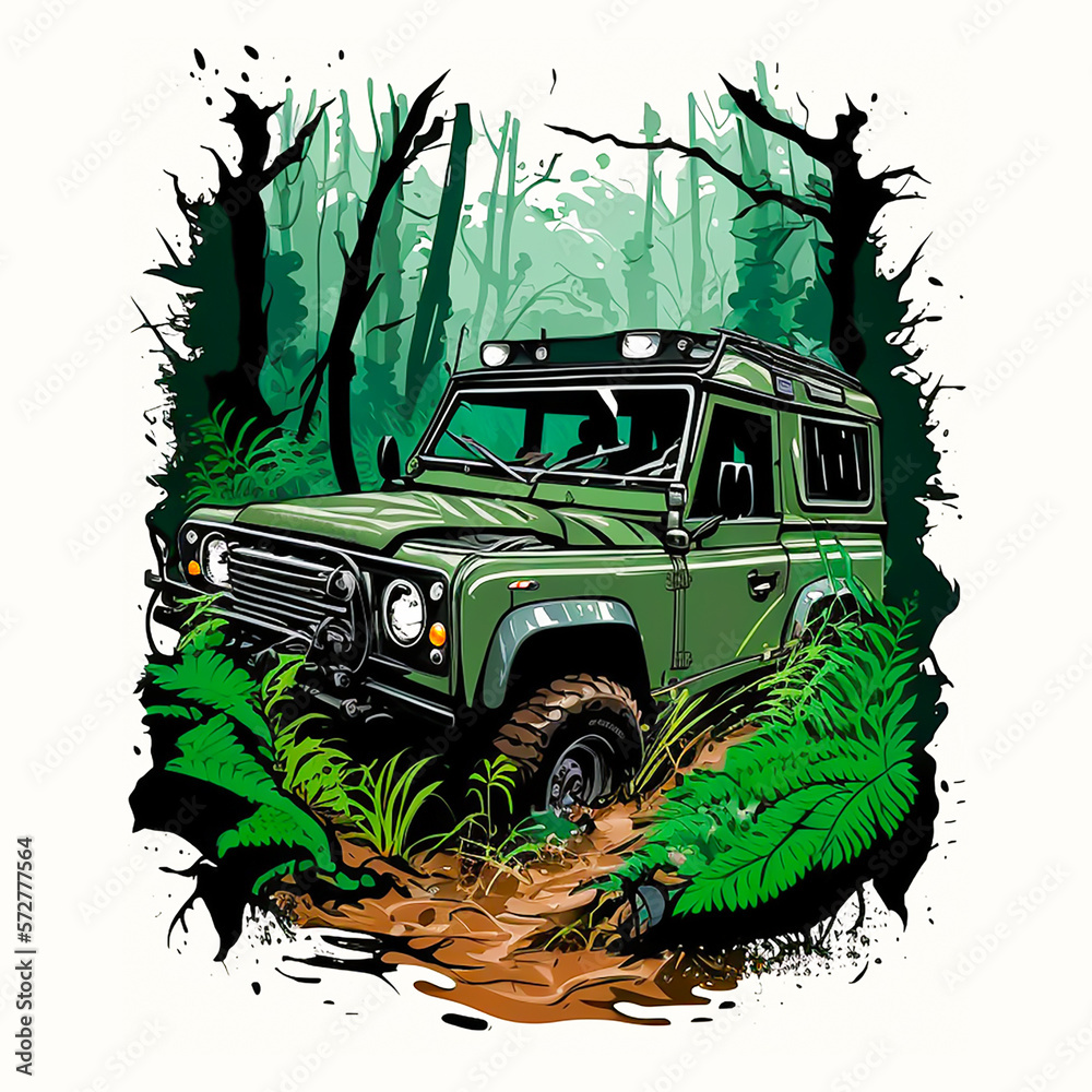 cartoon Off-road 4x4 car logo, safari suv, expedition offroader ...