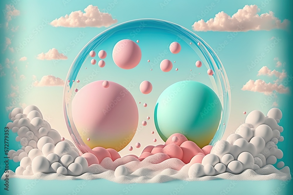 Soap balls in pastel colors, as shown. Natural abstract dreamy sky with ...