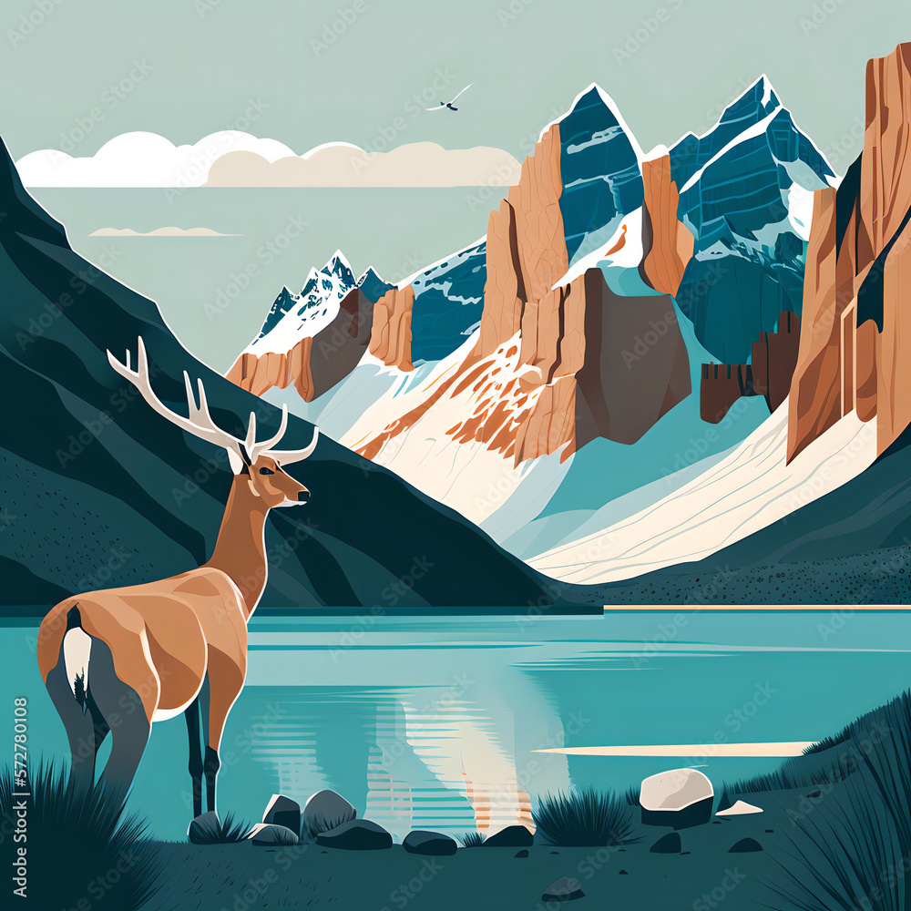 A breathtaking digital illustration of the Chilean Patagonia, featuring ...