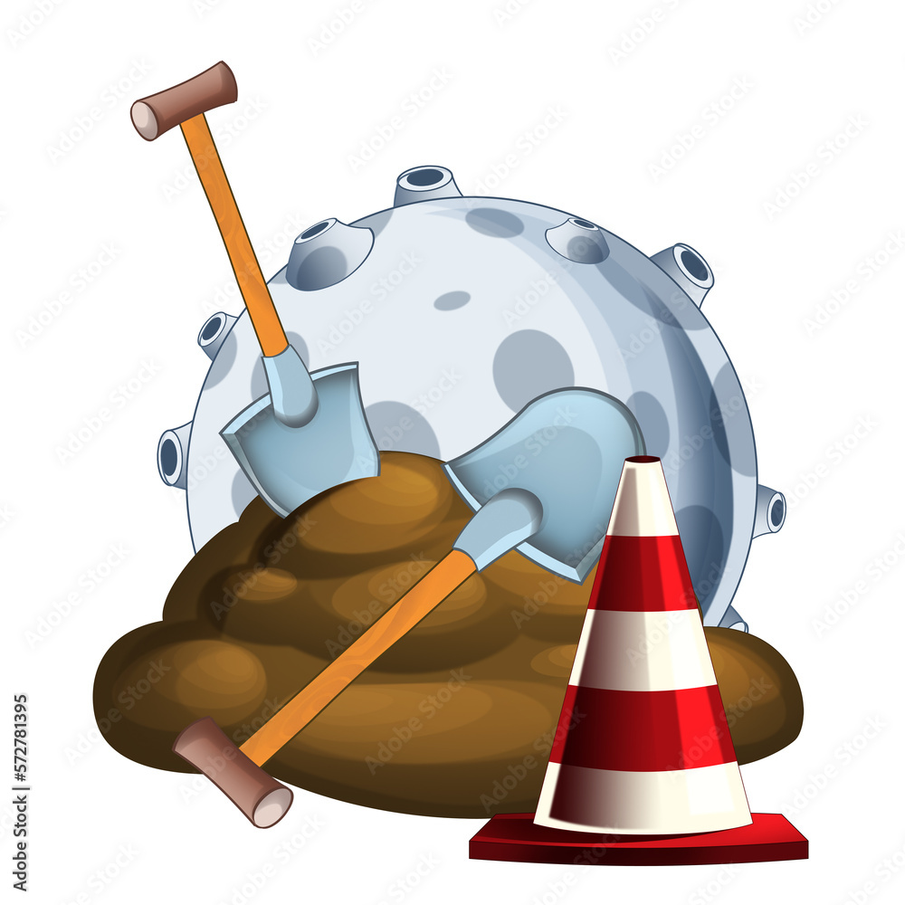 Cartoon mud hole or earth construction site and rock meteorite isolated ...