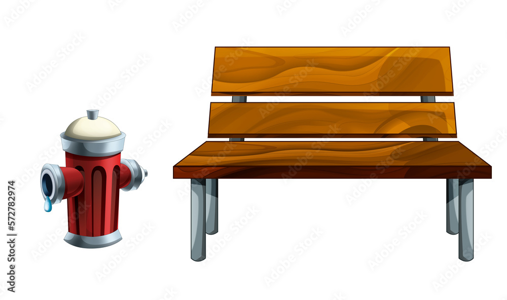 Cartoon colorful stree bench and hydrant isolated illustration for ...