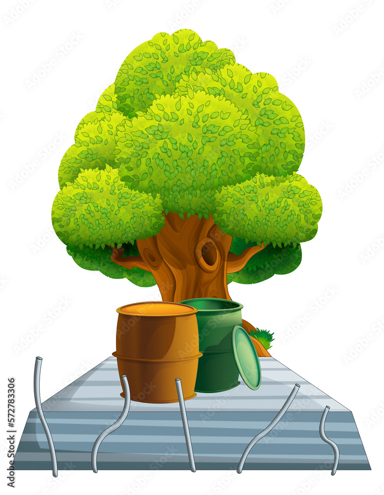 cartoon scene with tree and construction site as ecology theme isolated ...