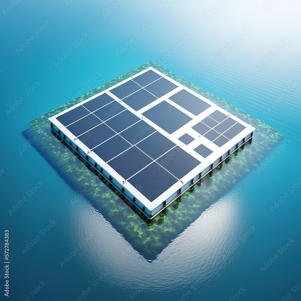 Aerial view floating solar cell power plant with solar cell generate ...