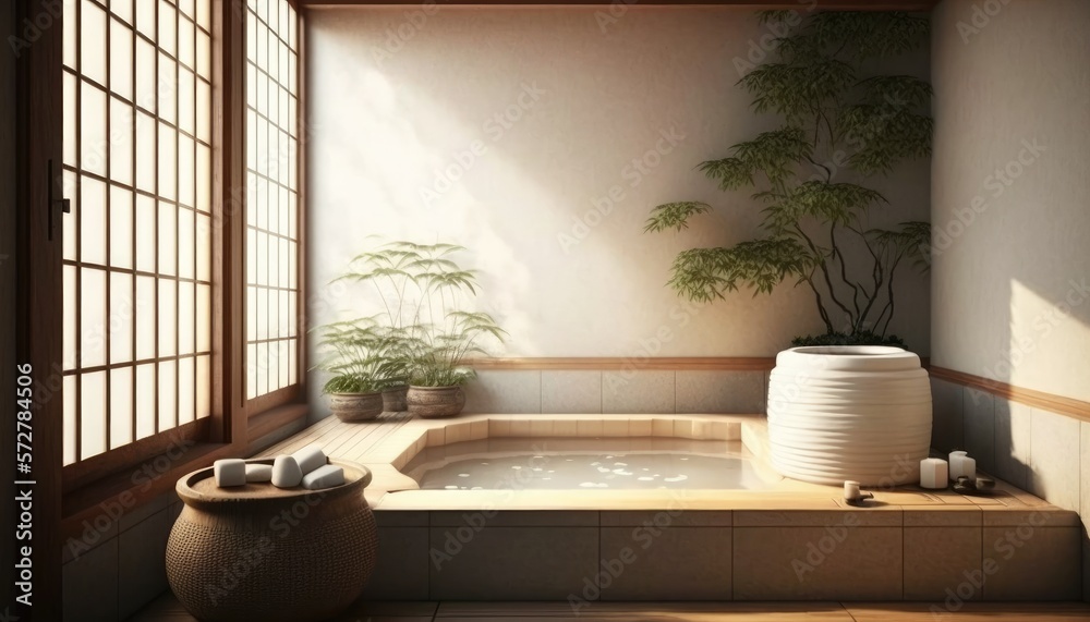 Spa Accessories And Copy Space On Onsen Bath In Beautiful And Relax