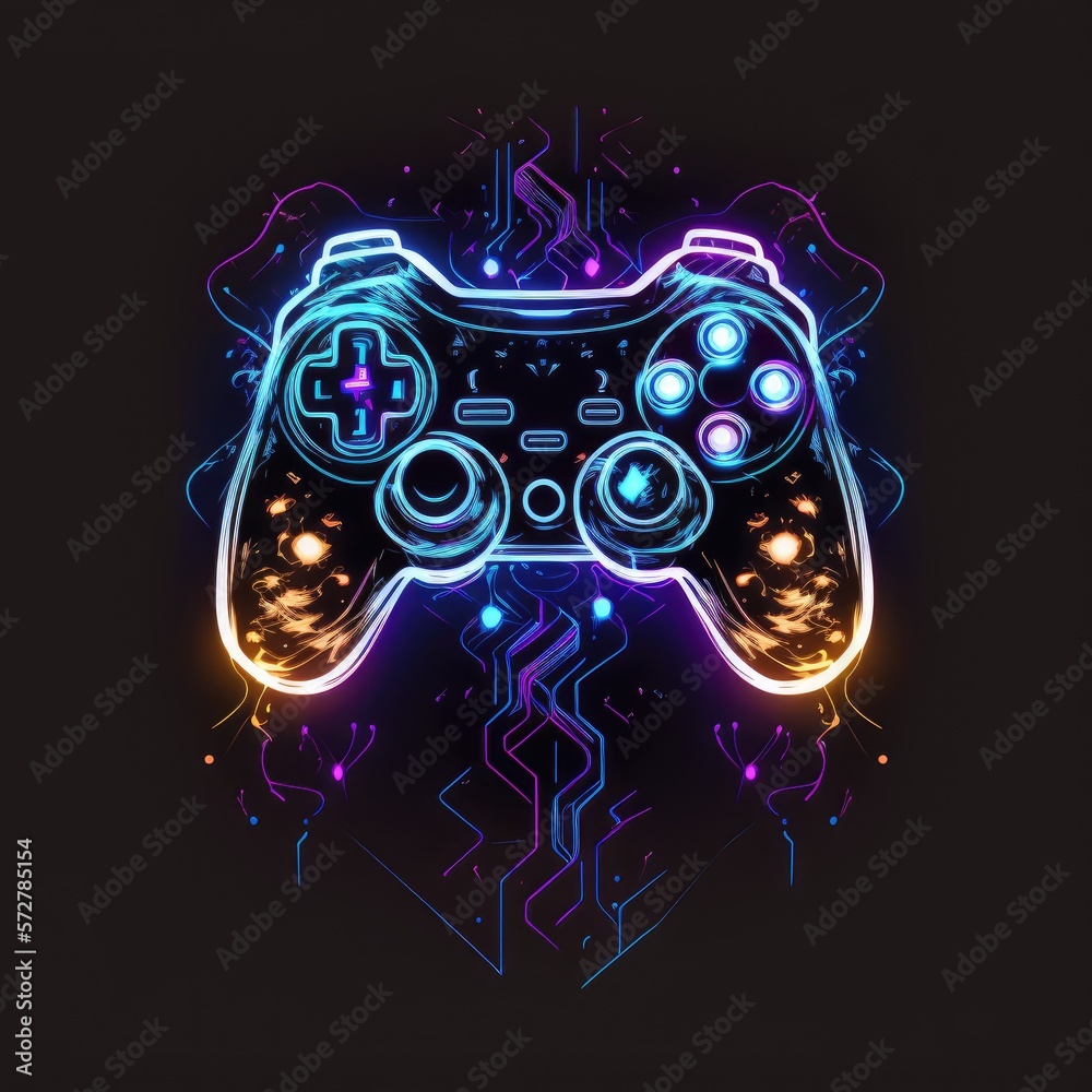 abstract neon light game controller artwork design digital art ...