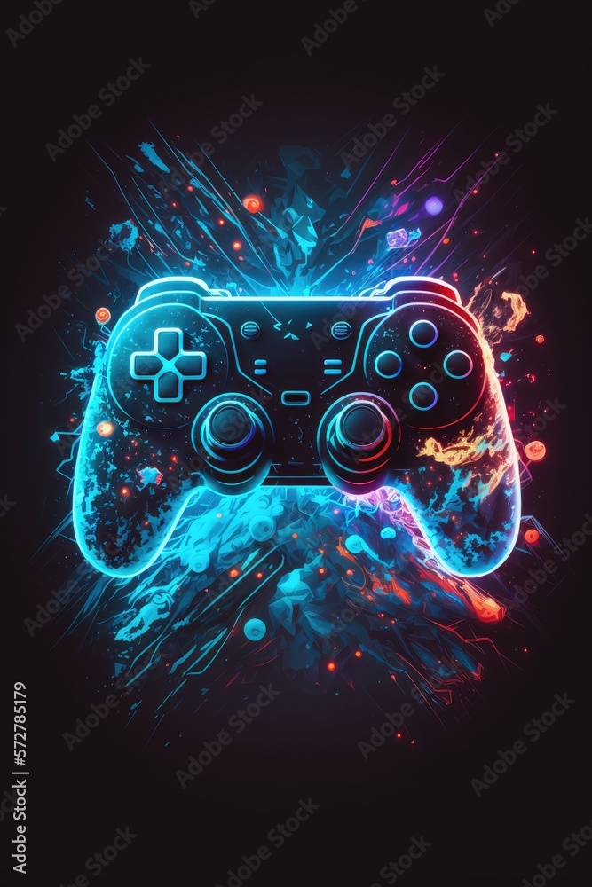 abstract neon light game controller artwork design digital art ...