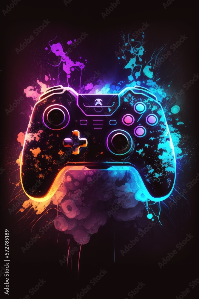 abstract neon light game controller artwork design digital art ...