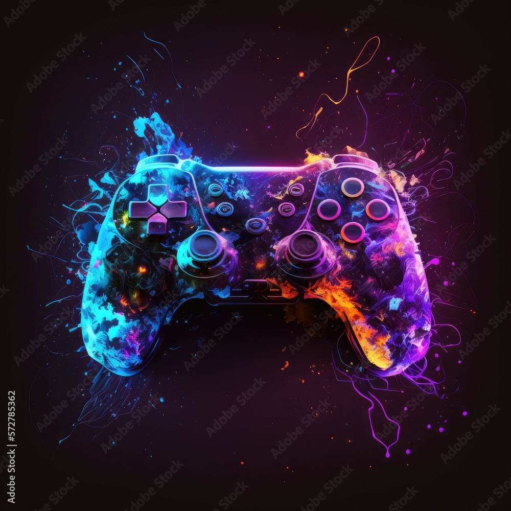 abstract neon light game controller artwork design digital art ...