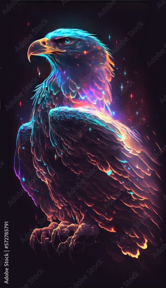 Photo abstract neon light eagle artwork design digital art wallpaper ...