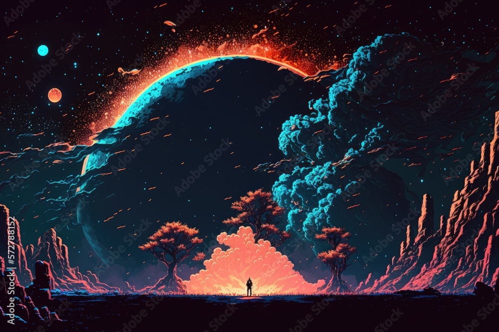 pixel art space background - generative ai Stock Illustration | Adobe Stock