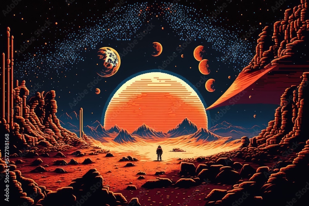 pixel art space background - generative ai Stock Illustration | Adobe Stock