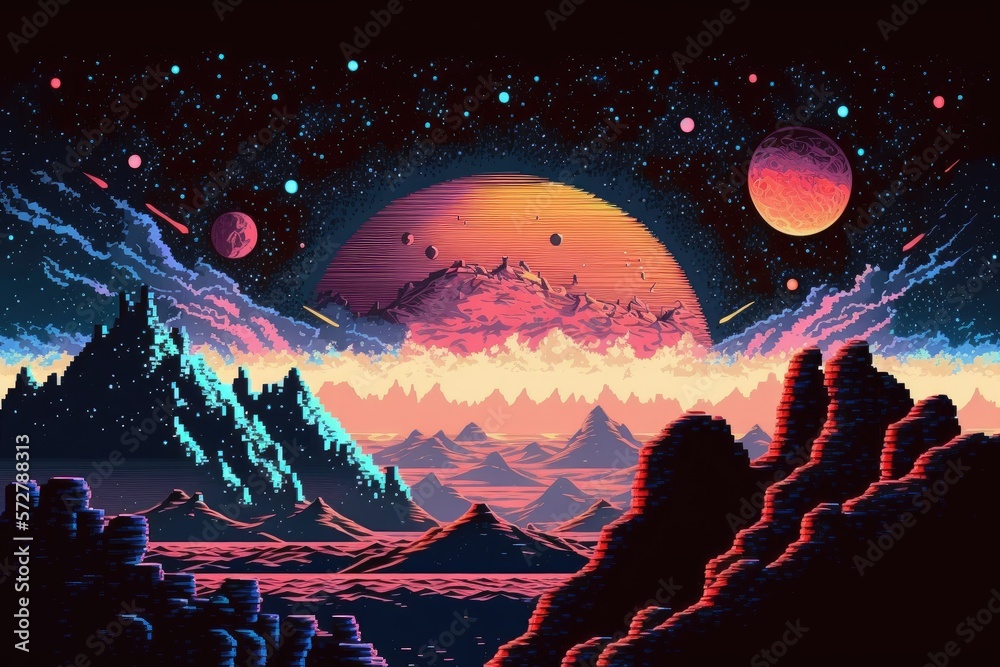 pixel art space background - generative ai Stock Illustration | Adobe Stock
