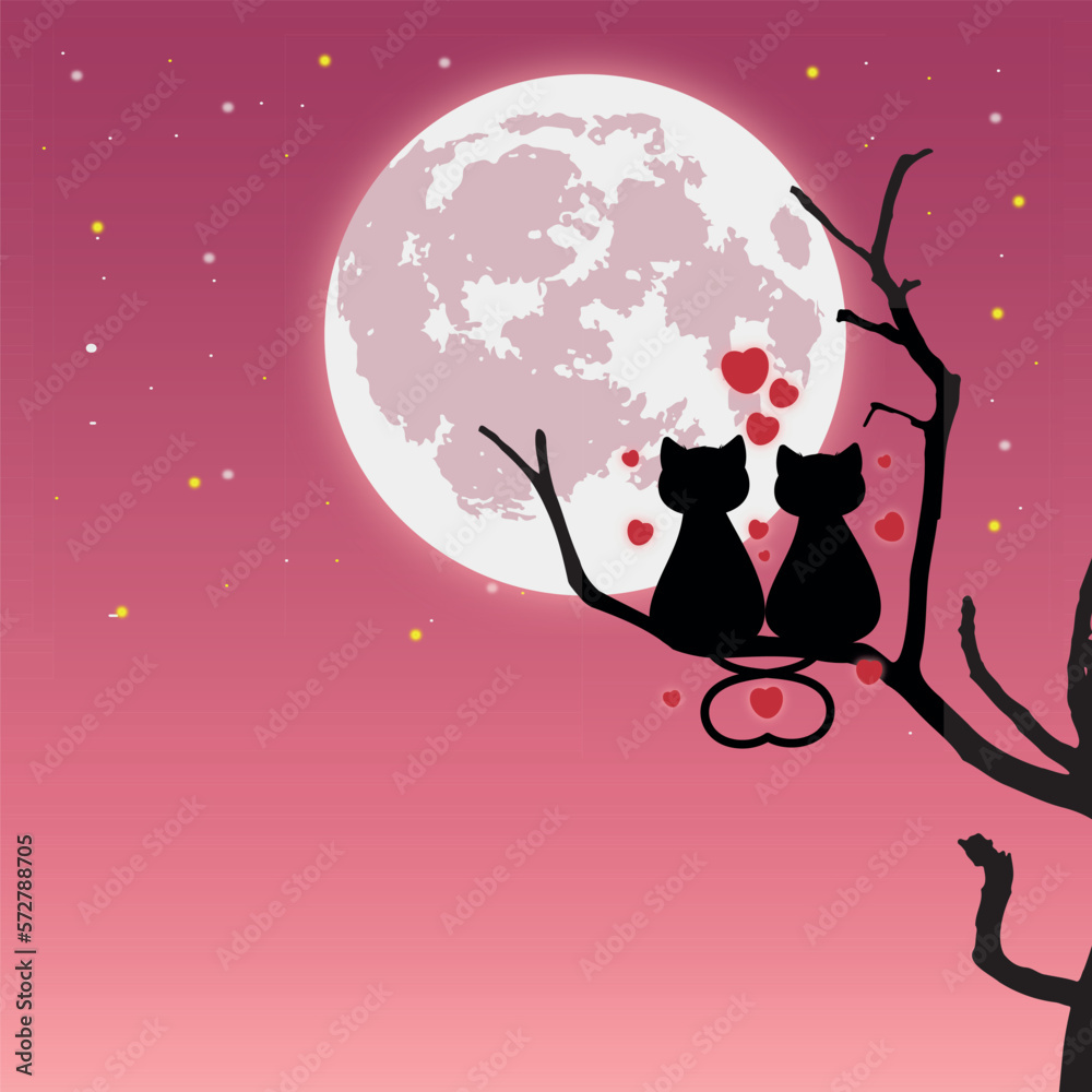 Ilustracion vectorial del dia de San Valentin. Linda pareja de gatos ...