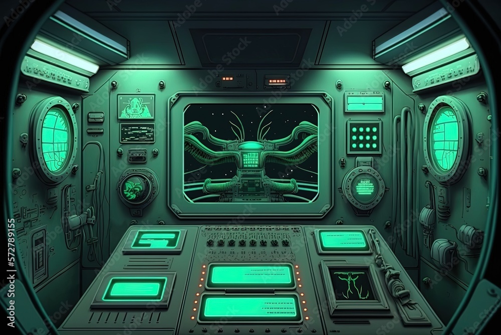 Alien xenomorphs from outer space on an alien spacecraft depiction of ...