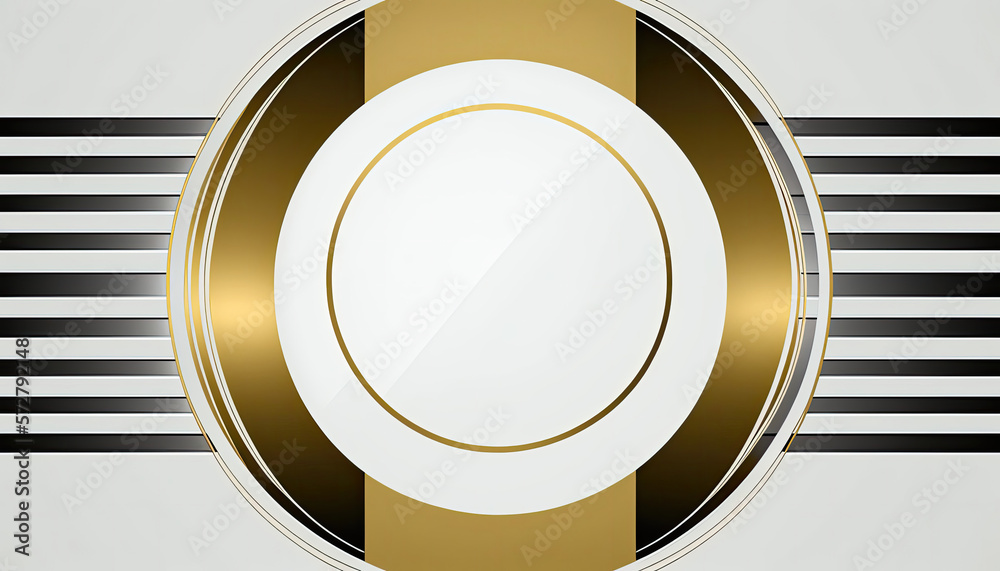 Elegant white and gold circles with spheres background, with copy space ...