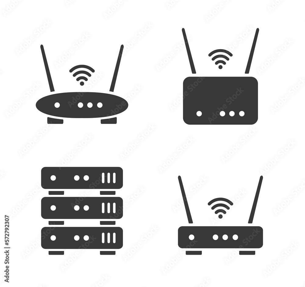 Router icon set. Flat illustration. White background. Stock ...