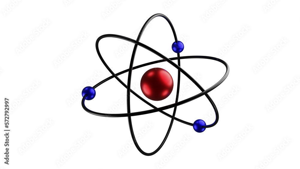 Red atom with blue electrons isolated on transparent background ...