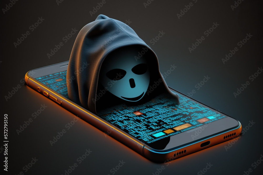 Mobile phone personal data and cyber security threat concept, concept ...