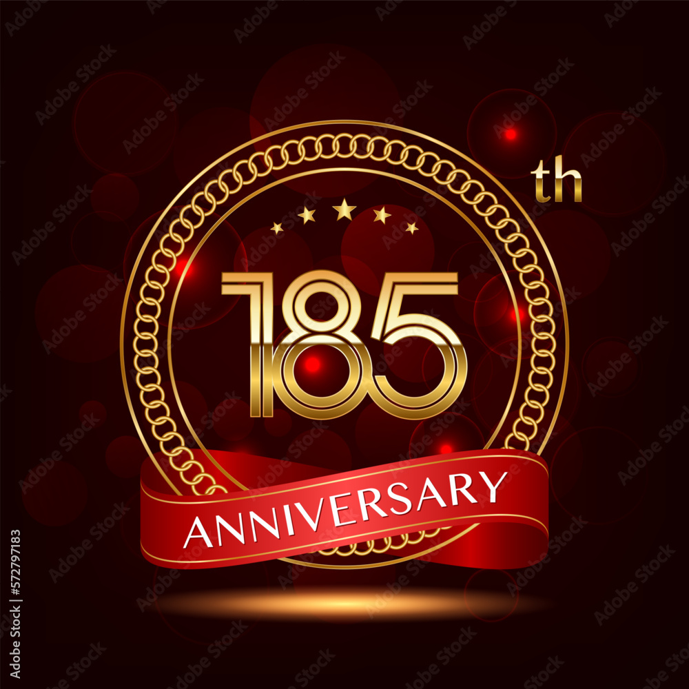 185th Anniversary logo design with golden number and red ribbon for ...