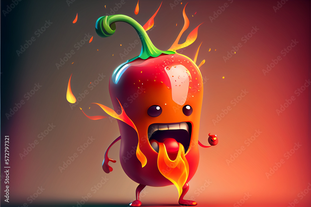 Cute hot chili cartoon character on fire. Generative AI Stock ...