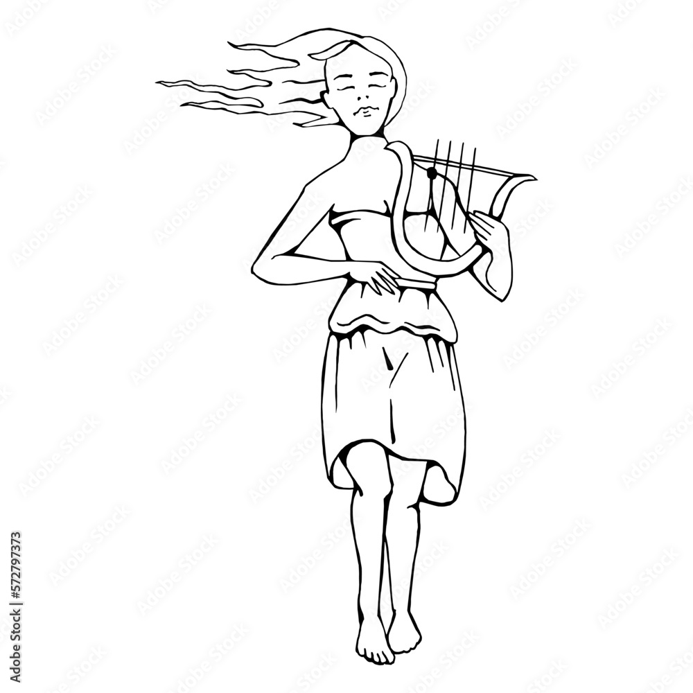 goddess lyre. A girl in a Greek tunic with a musical instrument in her ...