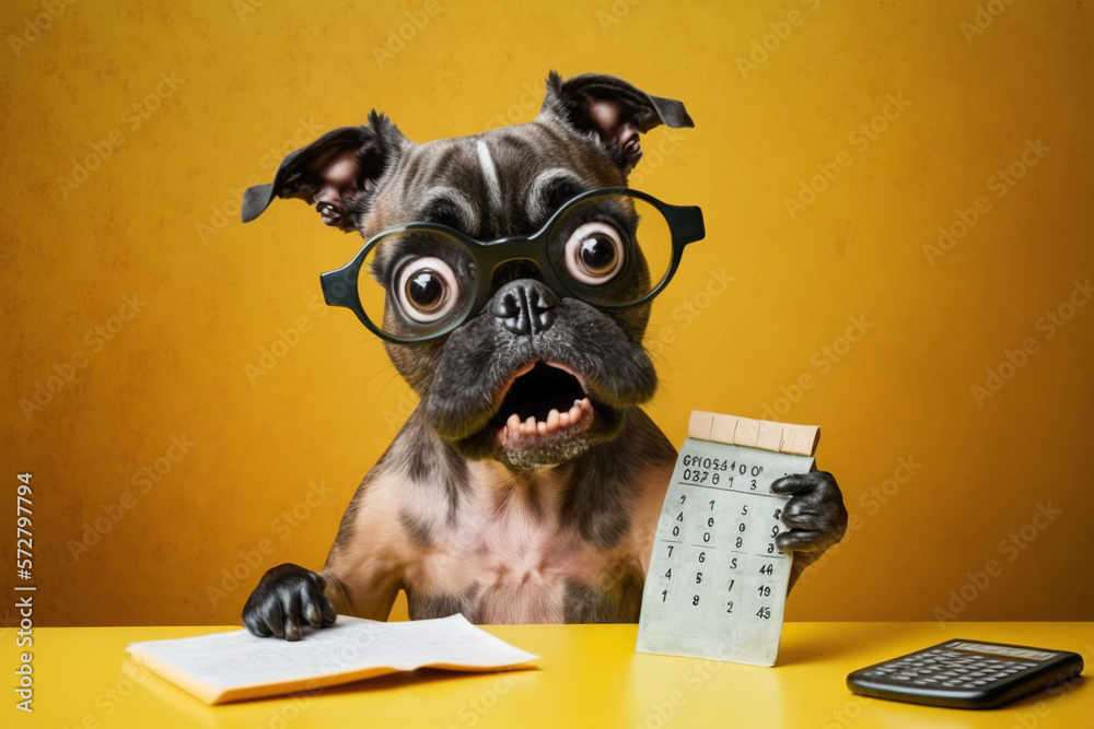 Shocked cute dog in glasses with surprised eyes and an, concept of ...