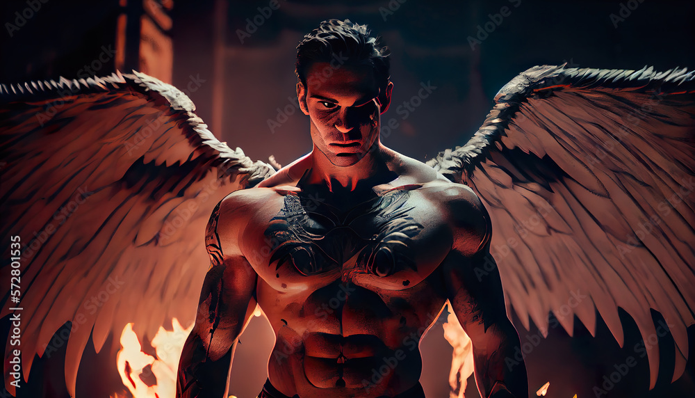 illustration of Lucifer, Fallen Angel, demon and evil, king of hell. Lucifer was one of God ...