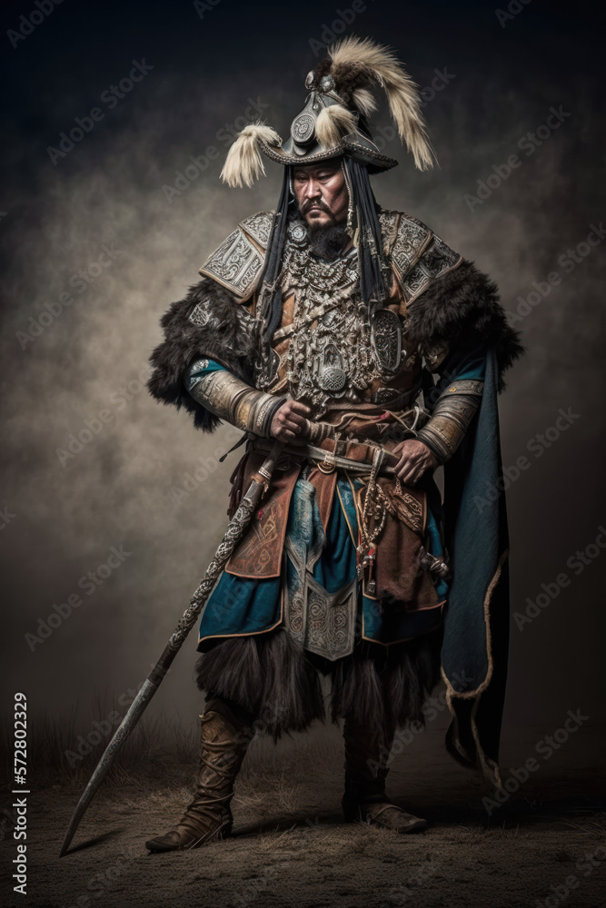 Medieval Mongol warrior with a sword, Character design concept, Book ...