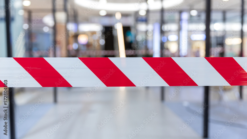 Red and White Lines of barrier tape. Striped, red and white tape that ...