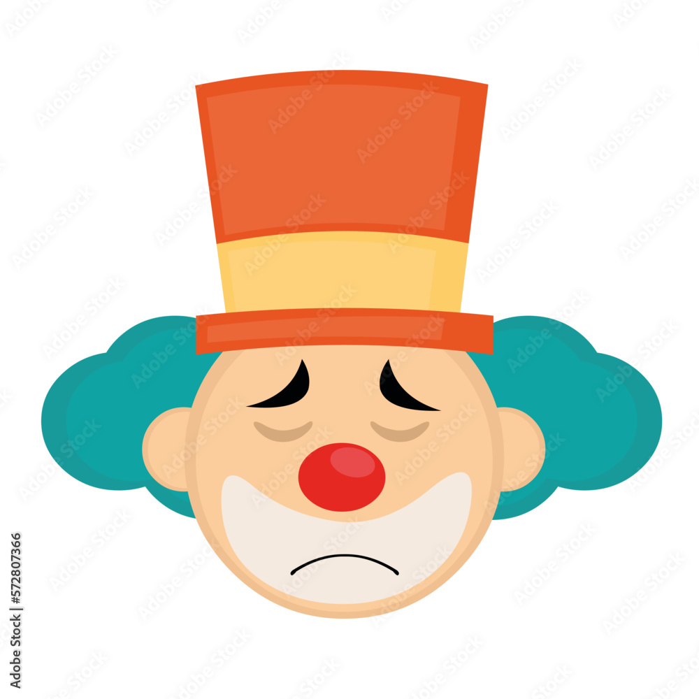 vector illustration face of a cartoon clown with a sad and lamenting ...