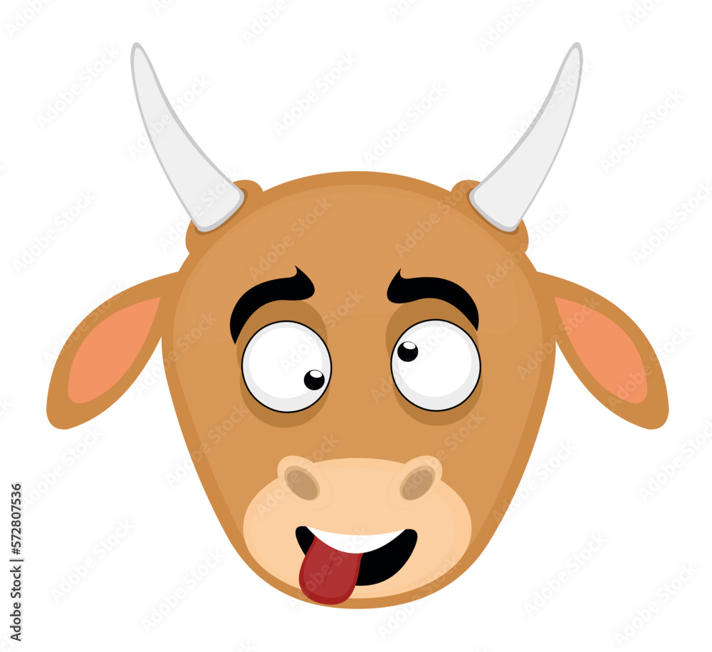 vector illustration cow face cartoon with an expression of madness ...