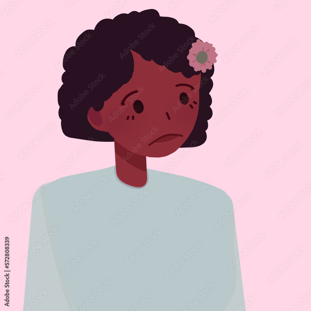 Cartoon black waman with a sad face Stock Illustration | Adobe Stock