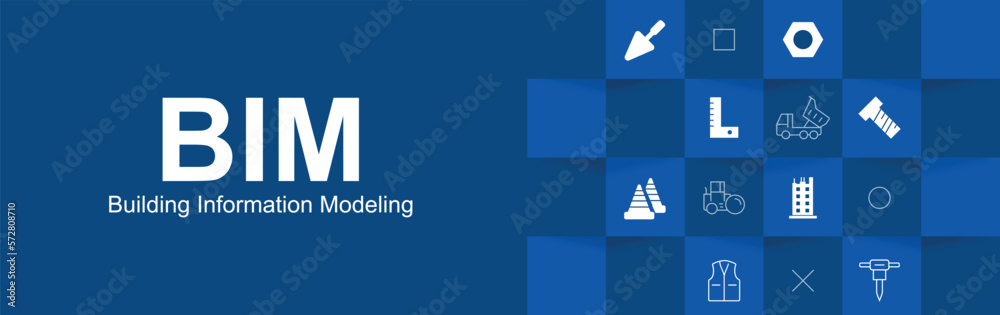 Construction and architecture banner. BIM inscription with blue and ...