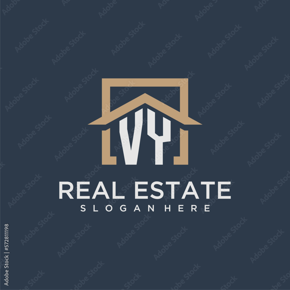 VY initial monogram logo for real estate with square roof design Stock ...