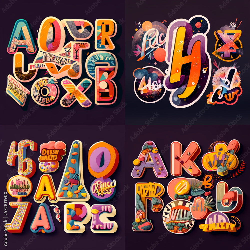 Funky, colorful, letters, stickers Stock Illustration | Adobe Stock
