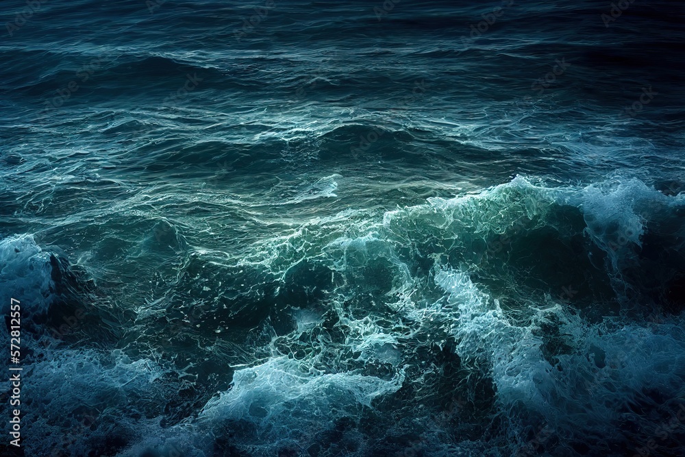 paysage de mer agitée et sombre avec vagues et écume, ciel nuageux ...