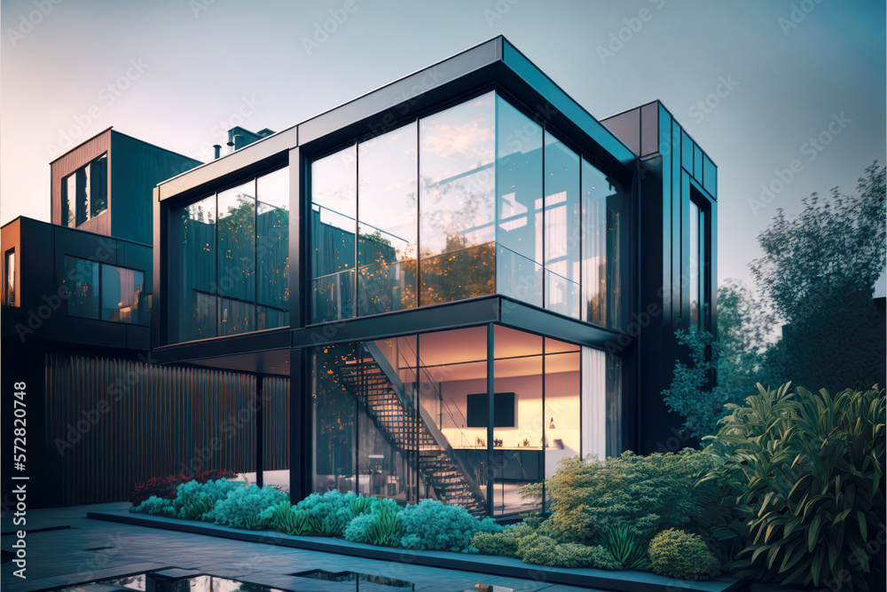 House or structure with a lot of glass. Building form of the future ...