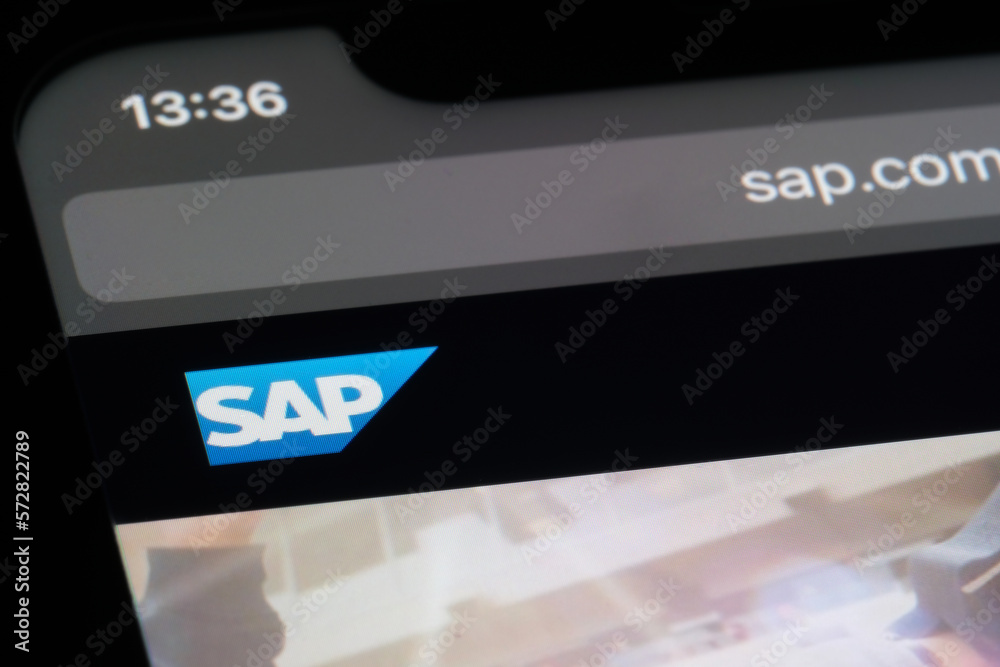 Shanghai,China-Feb. 17th 2023:close up SAP SE company brand logo on ...