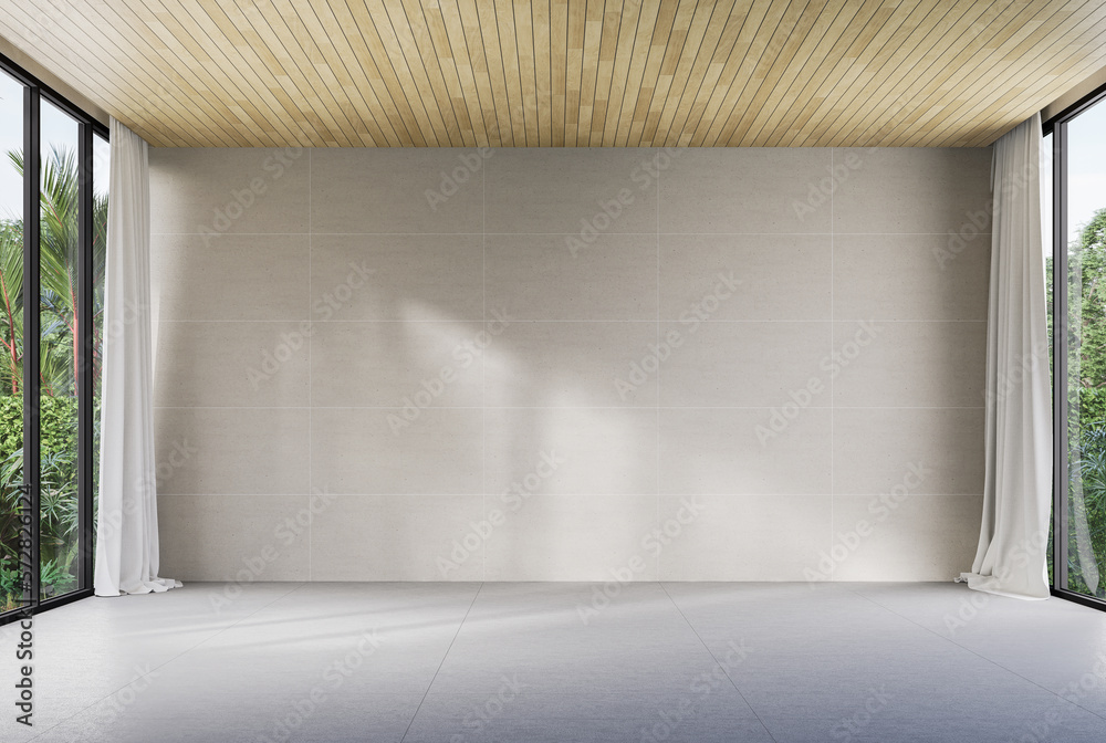 ภาพประกอบสต็อก Modern contemporary loft style empty room with tropical ...